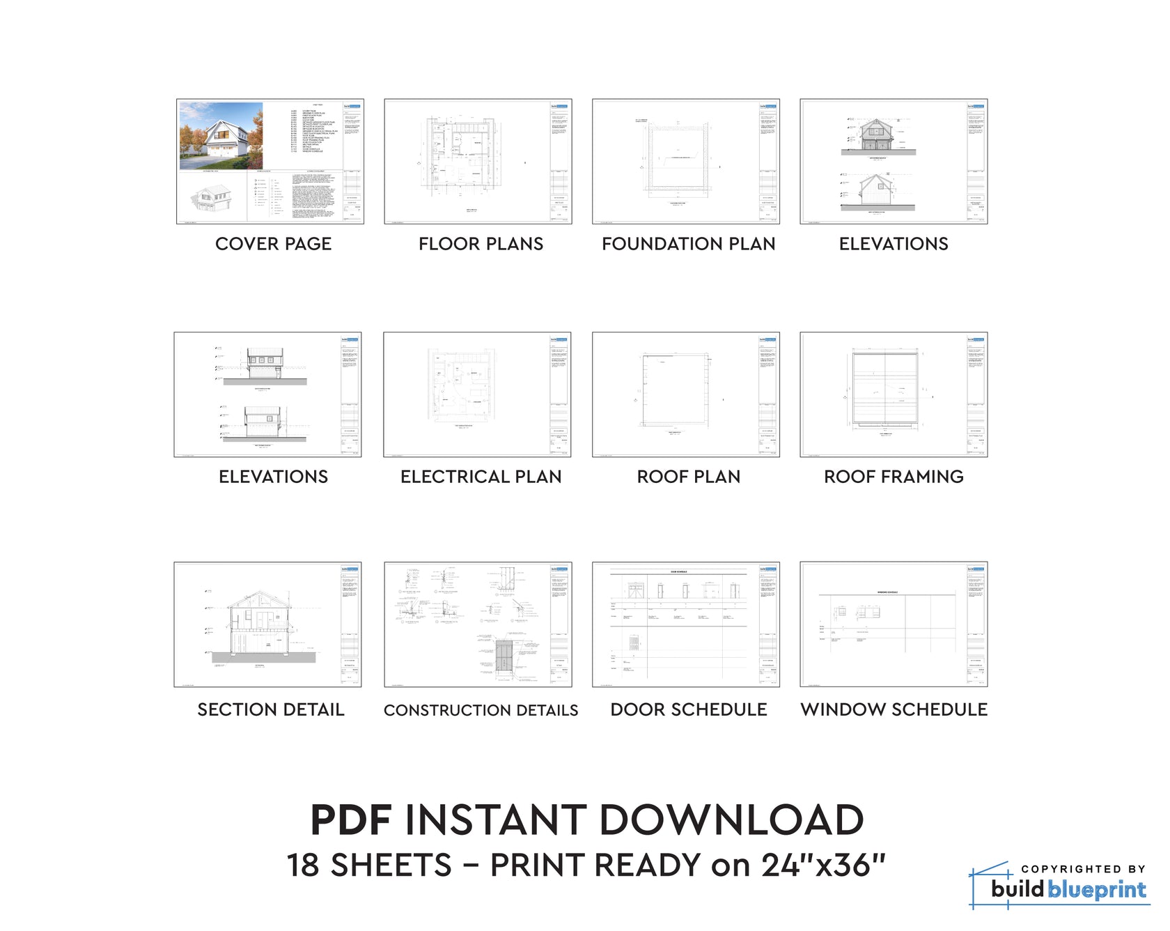 22'x24' Two Car ADU Garage Loft Architectural Plans – Build Blueprint