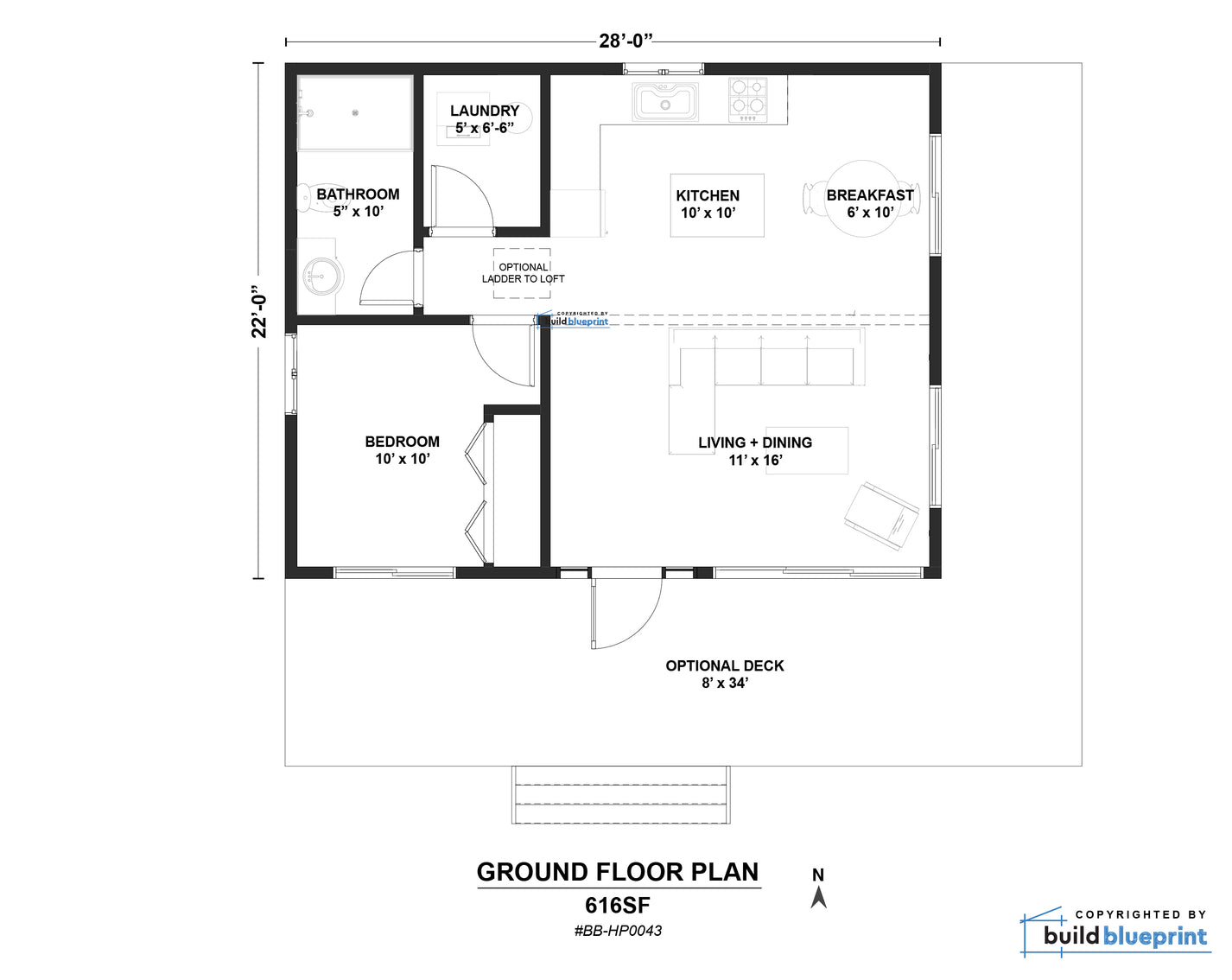 22' x 28' Lean Cottage Architectural Plans – Build Blueprint