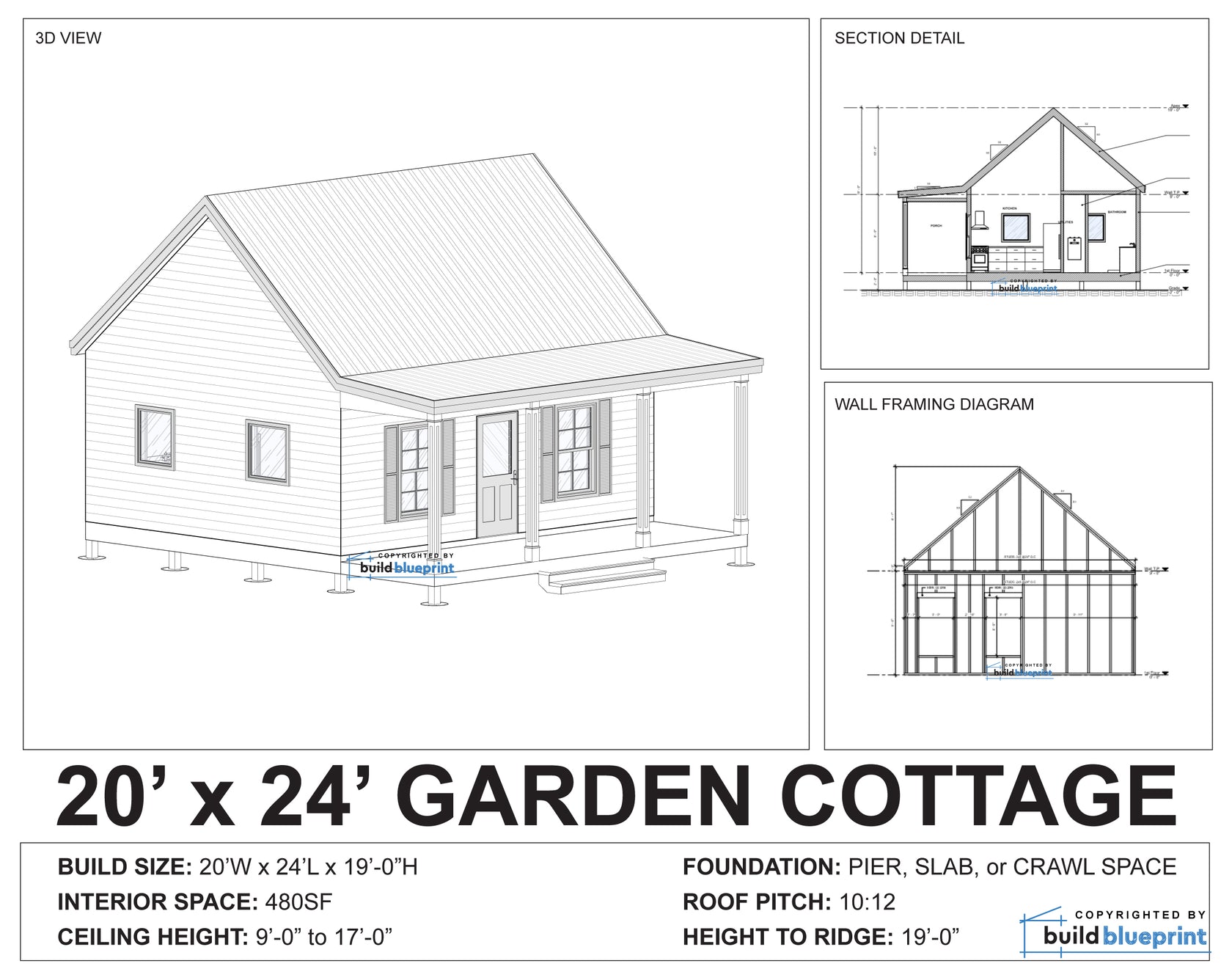 20 X 24 Budget Cabin Architectural Plans Build Blueprint