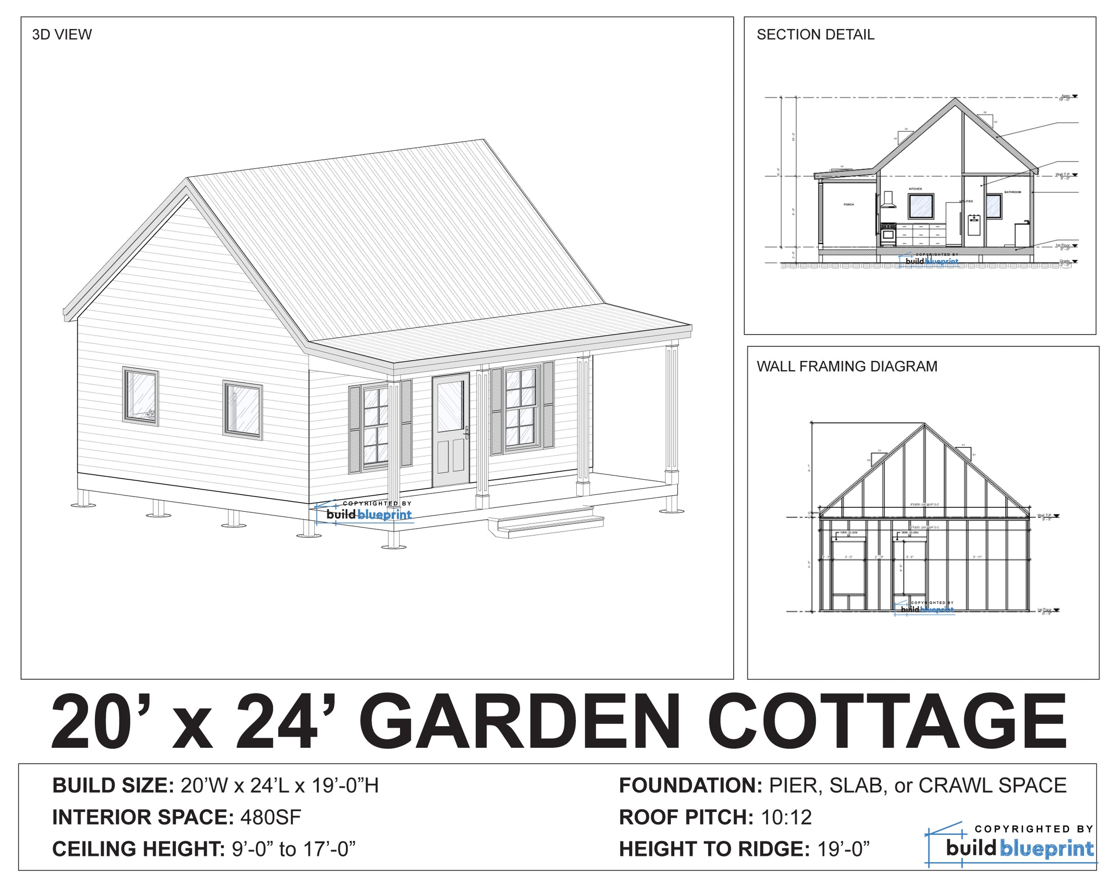 20' x 24' Budget Cabin Architectural Plans – Build Blueprint