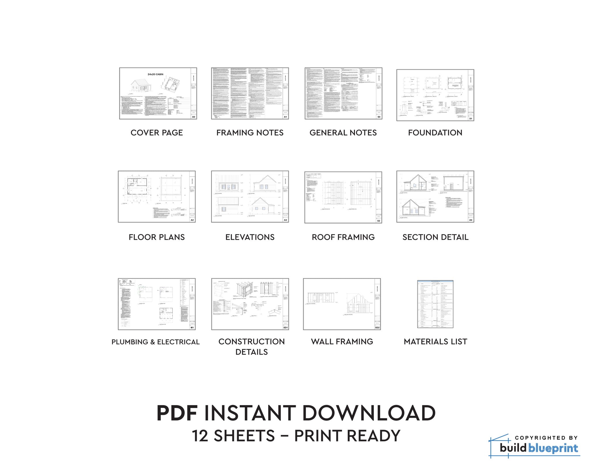 20 X 24 Budget Cabin Architectural Plans Build Blueprint