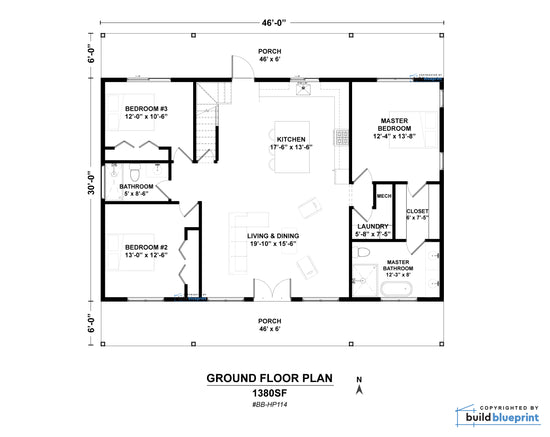 30' x 46' Adirondack Cabin Architectural Plans – Build Blueprint