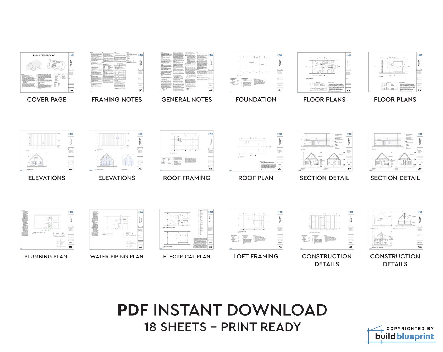 24' x 36' Nordic A-Frame House Architectural Plans – Build Blueprint