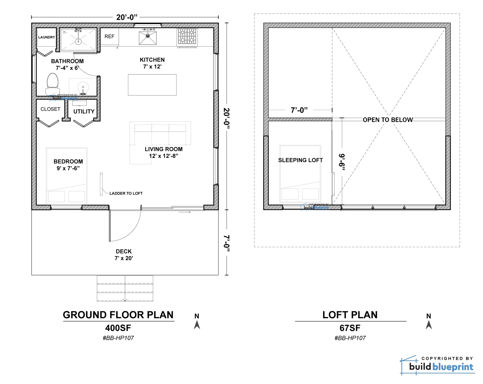 20' x 20' Lean Cottage Architectural Plans – Build Blueprint