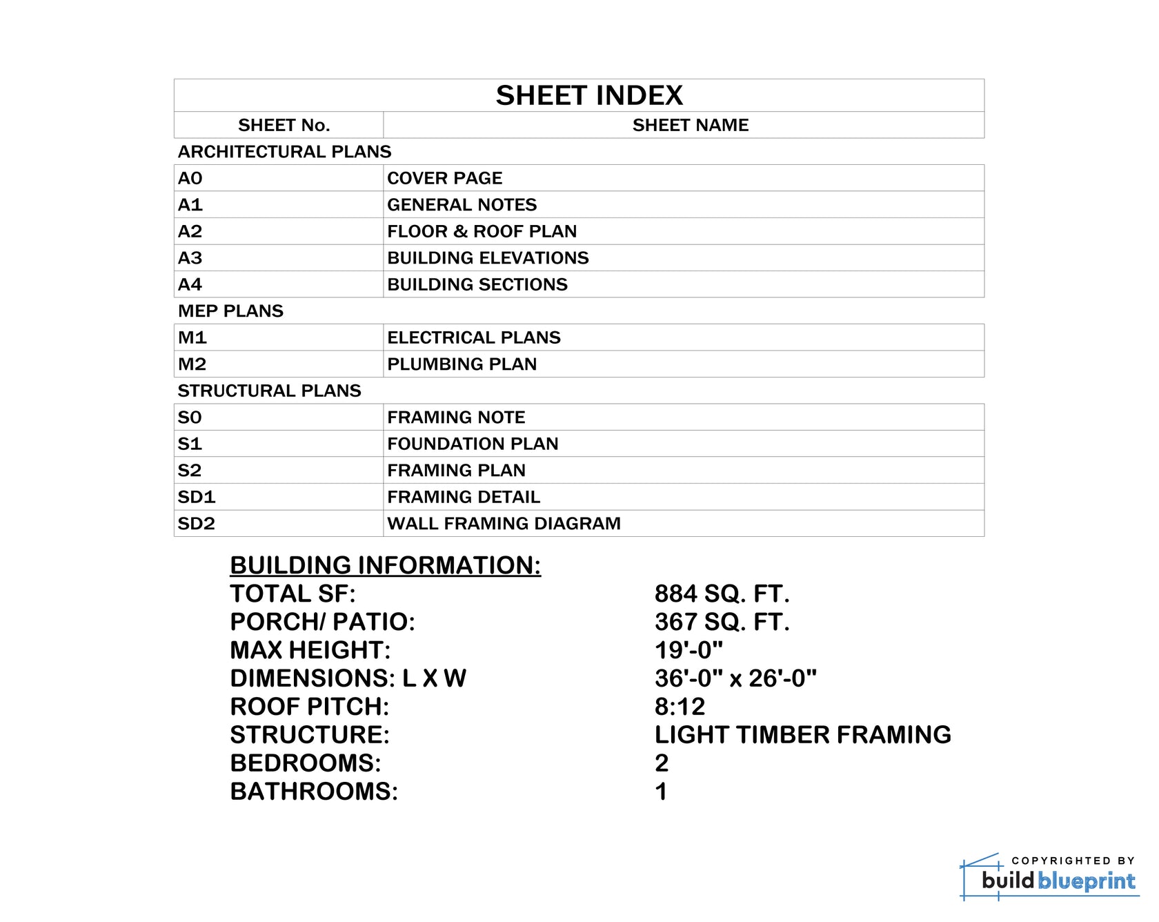 26' x 34' Willow Cabin Architectural Plans – Build Blueprint