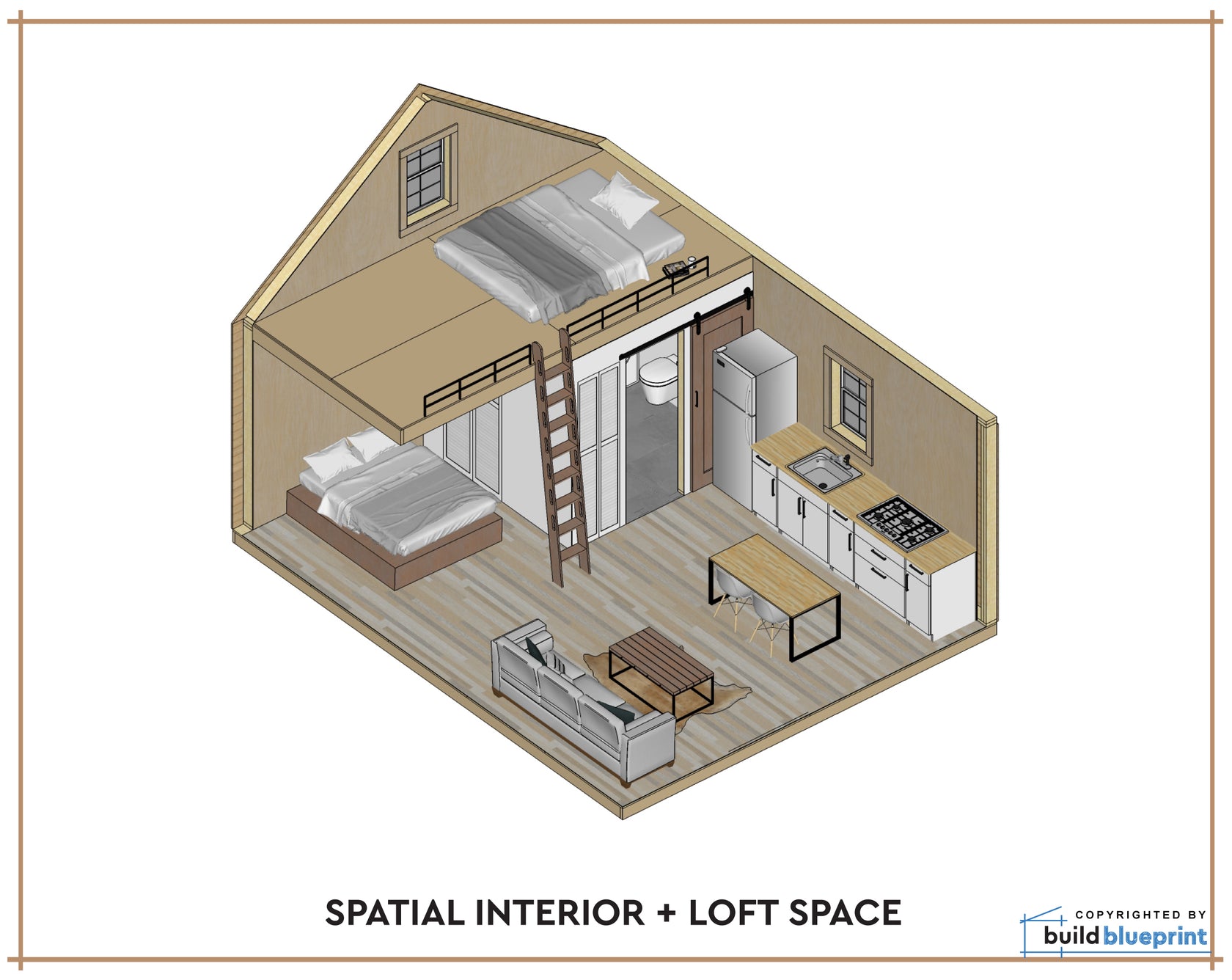 16' x 20' Redwood Cabin Loft DIY Build Plans – Build Blueprint