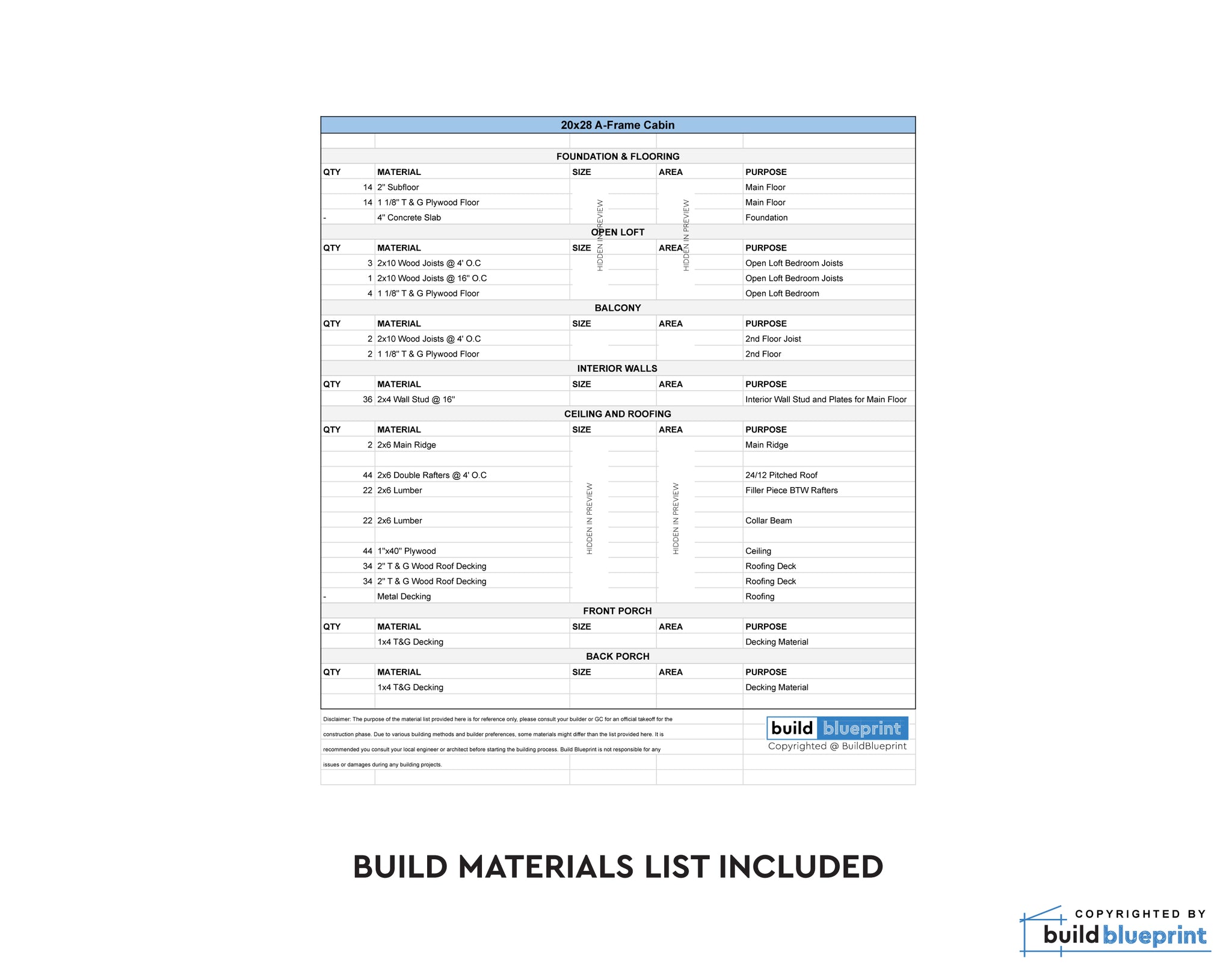 20' x 28' Modern A-Frame Cabin Architectural Plans – Build Blueprint