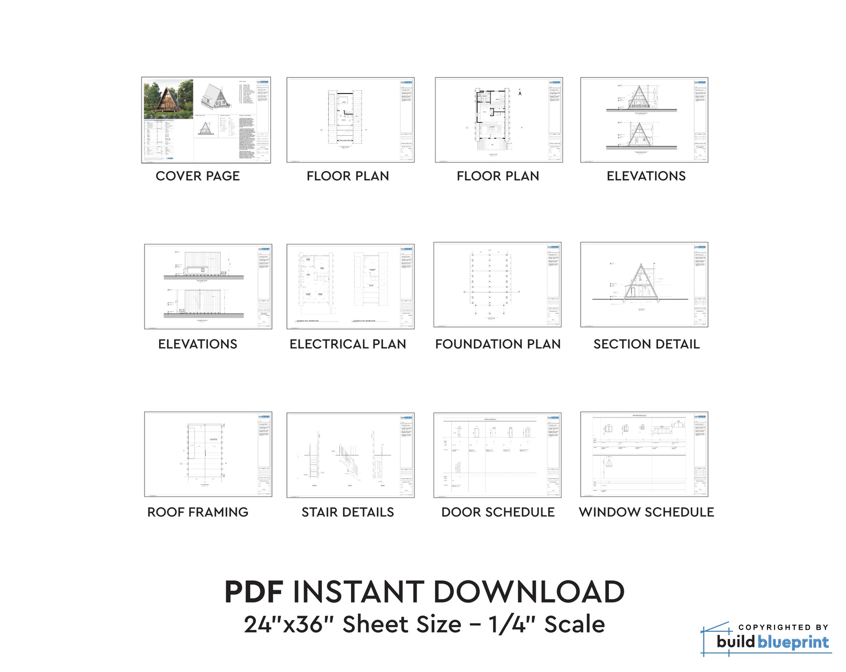 24' x 36' Modern A-Frame Cabin Architectural Plans – Build Blueprint