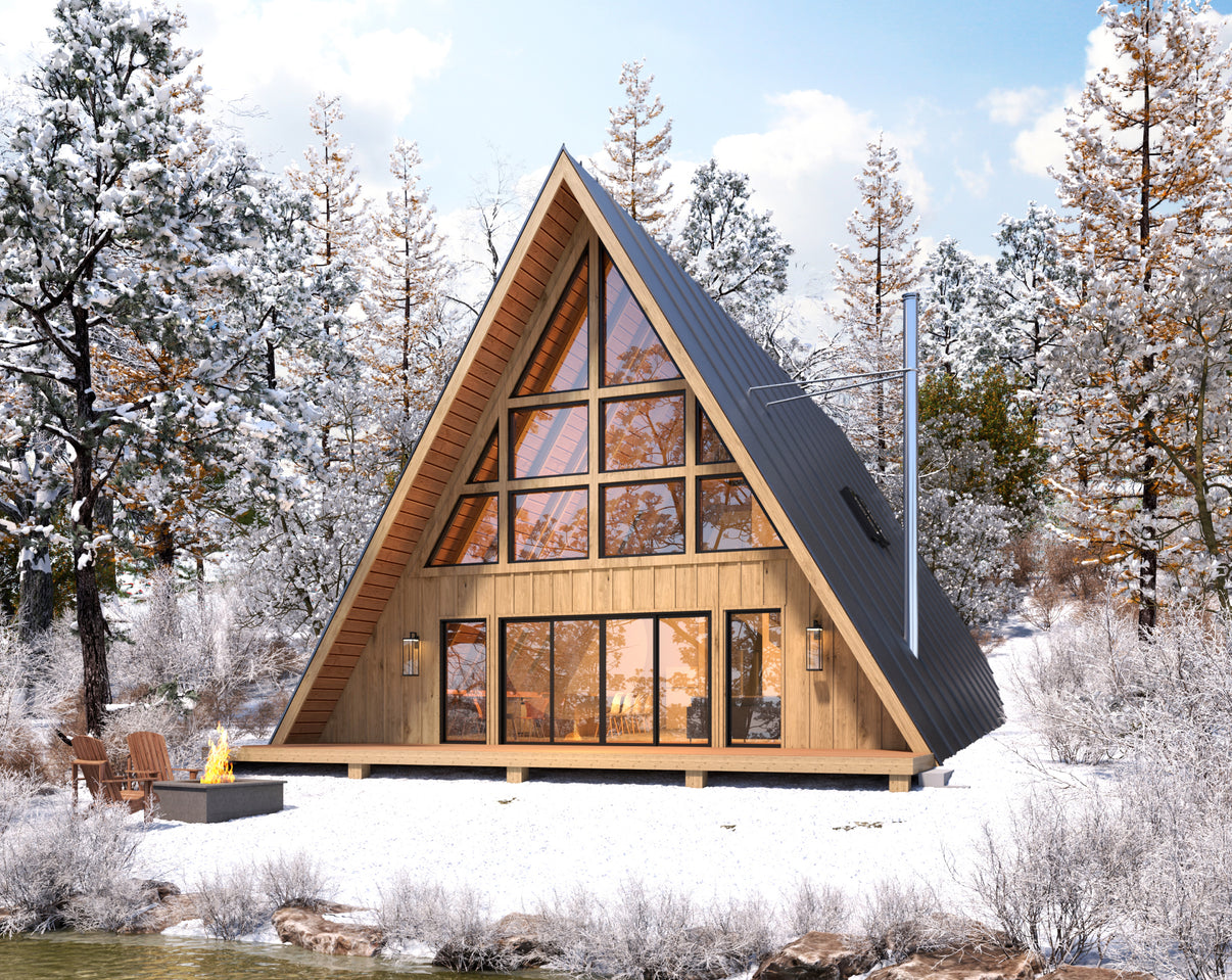36' x 58' Large Modern A-Frame Cabin Architectural Plans – Build Blueprint