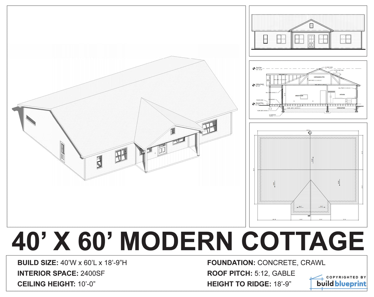 40' x 60' Modern House Architectural Plans – Build Blueprint
