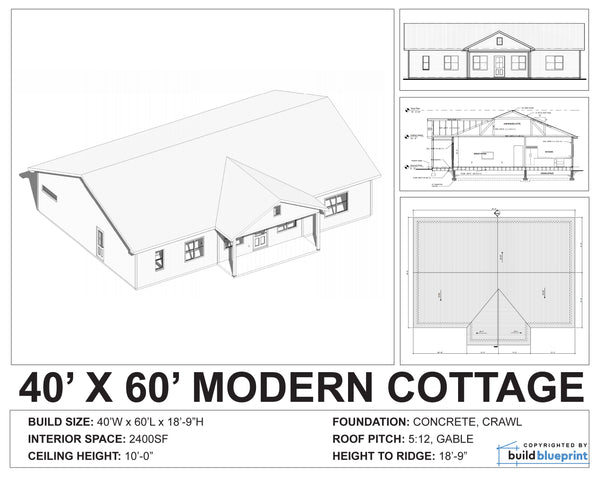 40' x 60' Modern House Architectural Plans – Build Blueprint