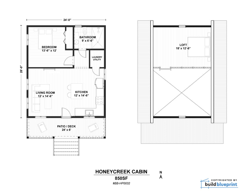 24' x 28' Honey Creek Cabin Architectural Plans – Build Blueprint