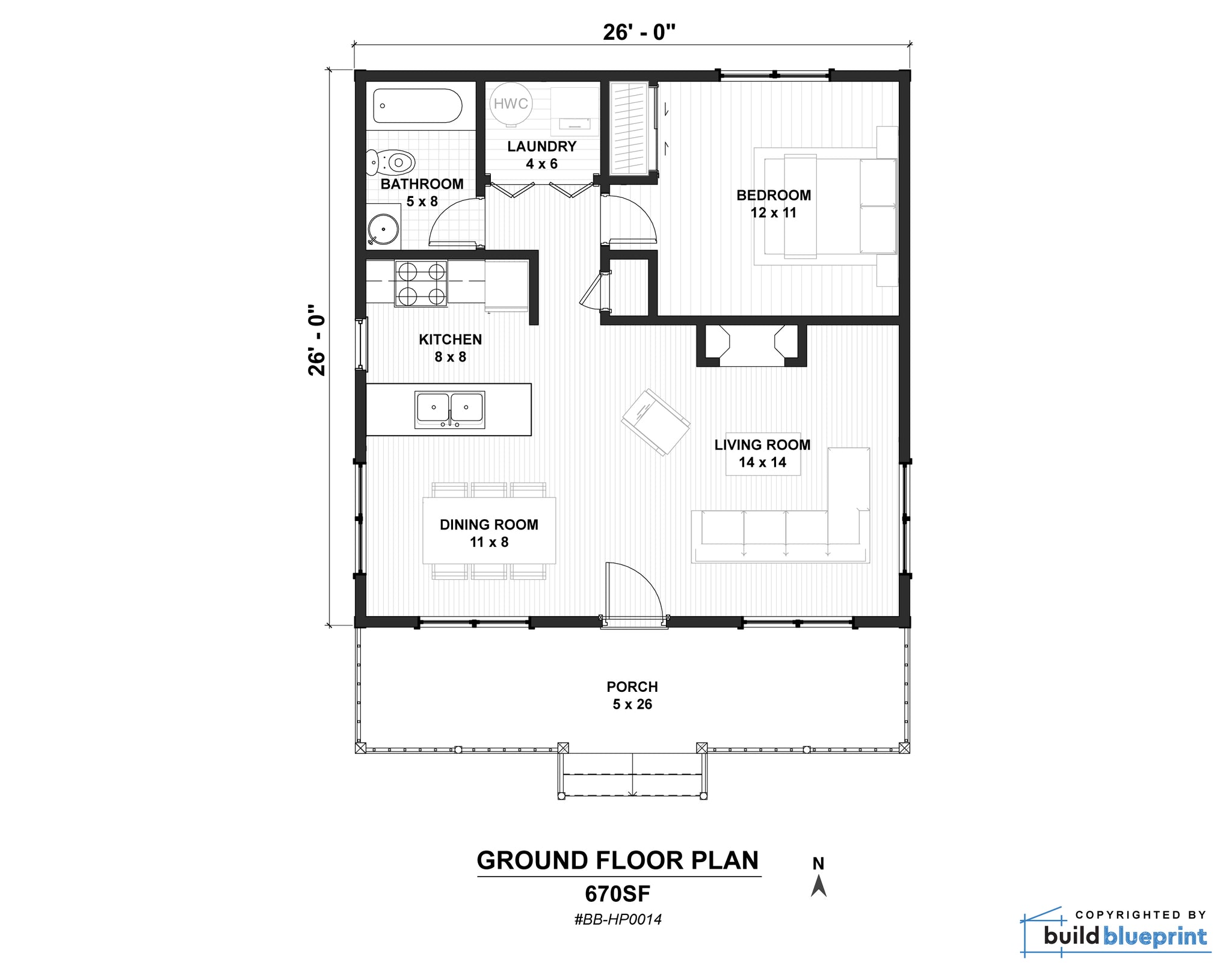 26' x 26' Lazy Bear Cabin Architectural Plans – Build Blueprint