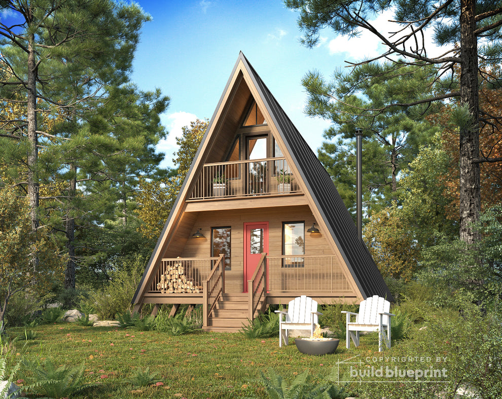 22' x 36' Catskills A-Frame Cabin Architectural Plans – Build Blueprint